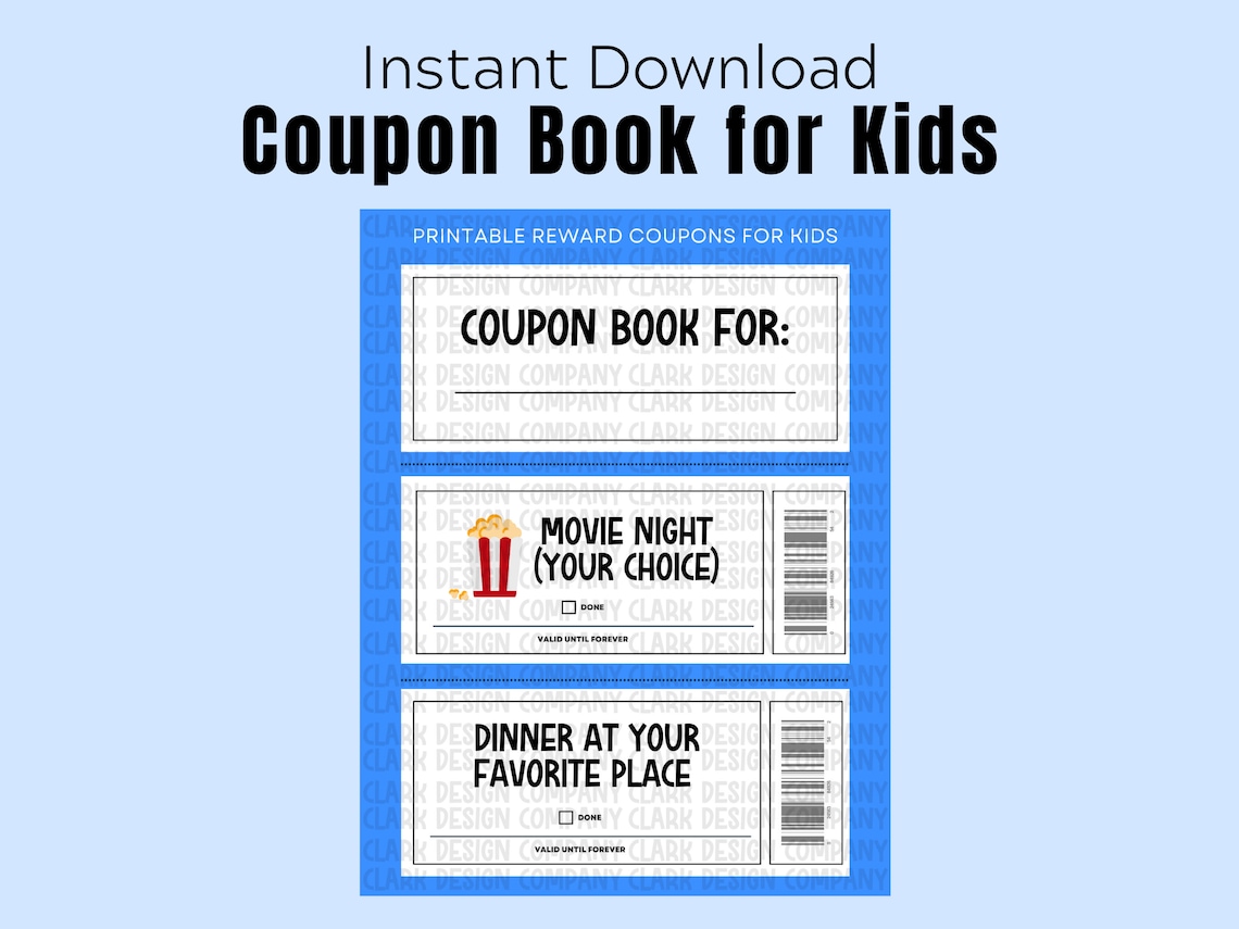 Kids Printable Rewards Coupon Book - Etsy