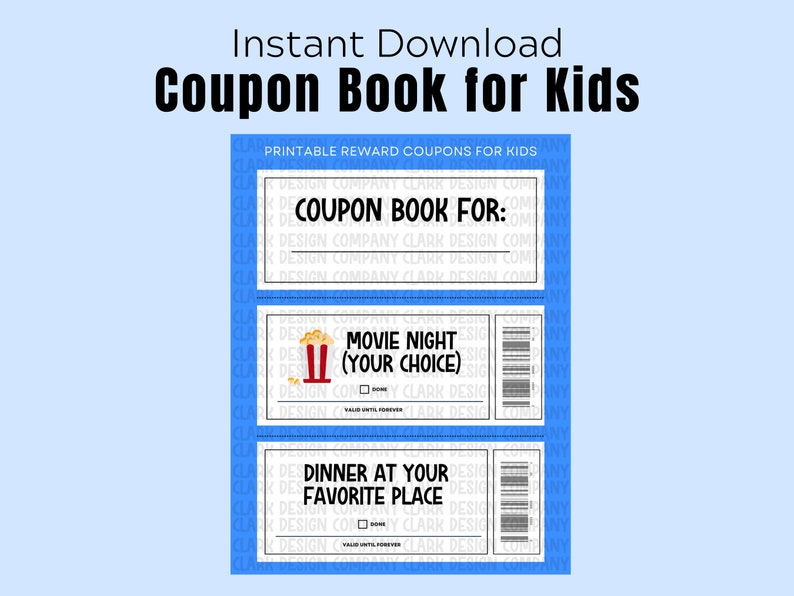 Kids Printable Rewards Coupon Book - Etsy