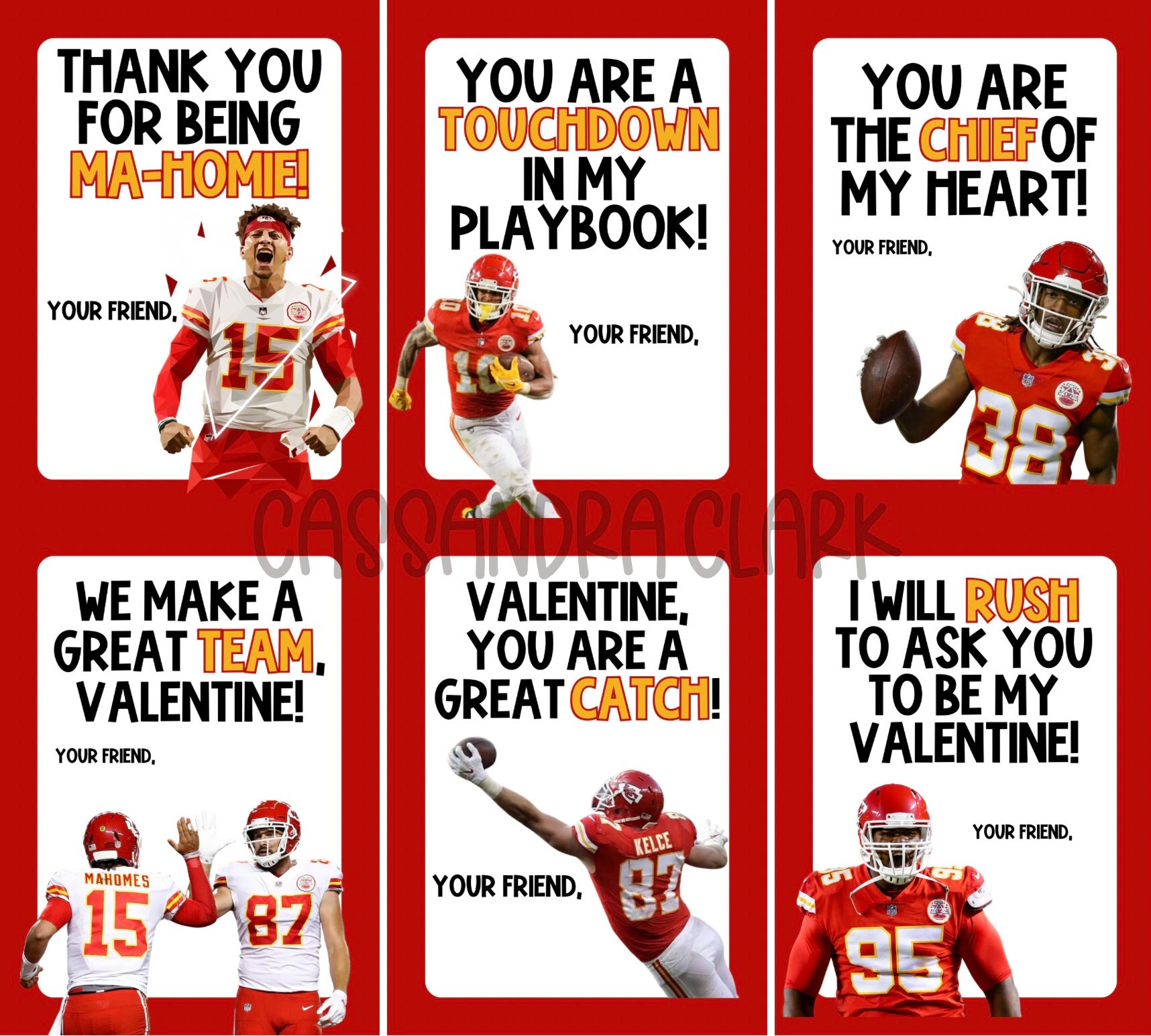 KC Football Valentines Cards Printable Digital Download - Etsy