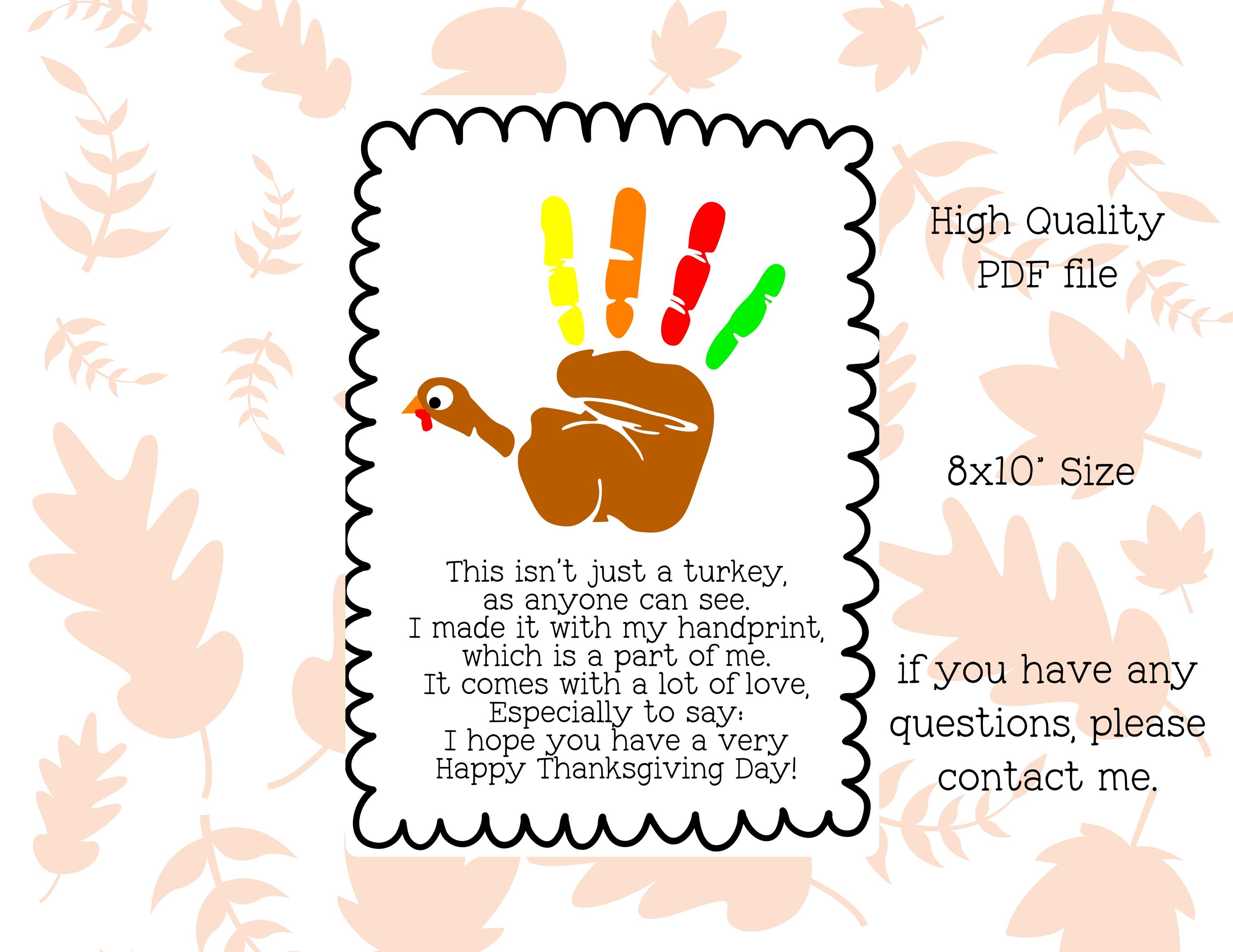 Turkey Handprint Craft, Turkey Poem, Thanksgiving Handprint Craft, Fall ...