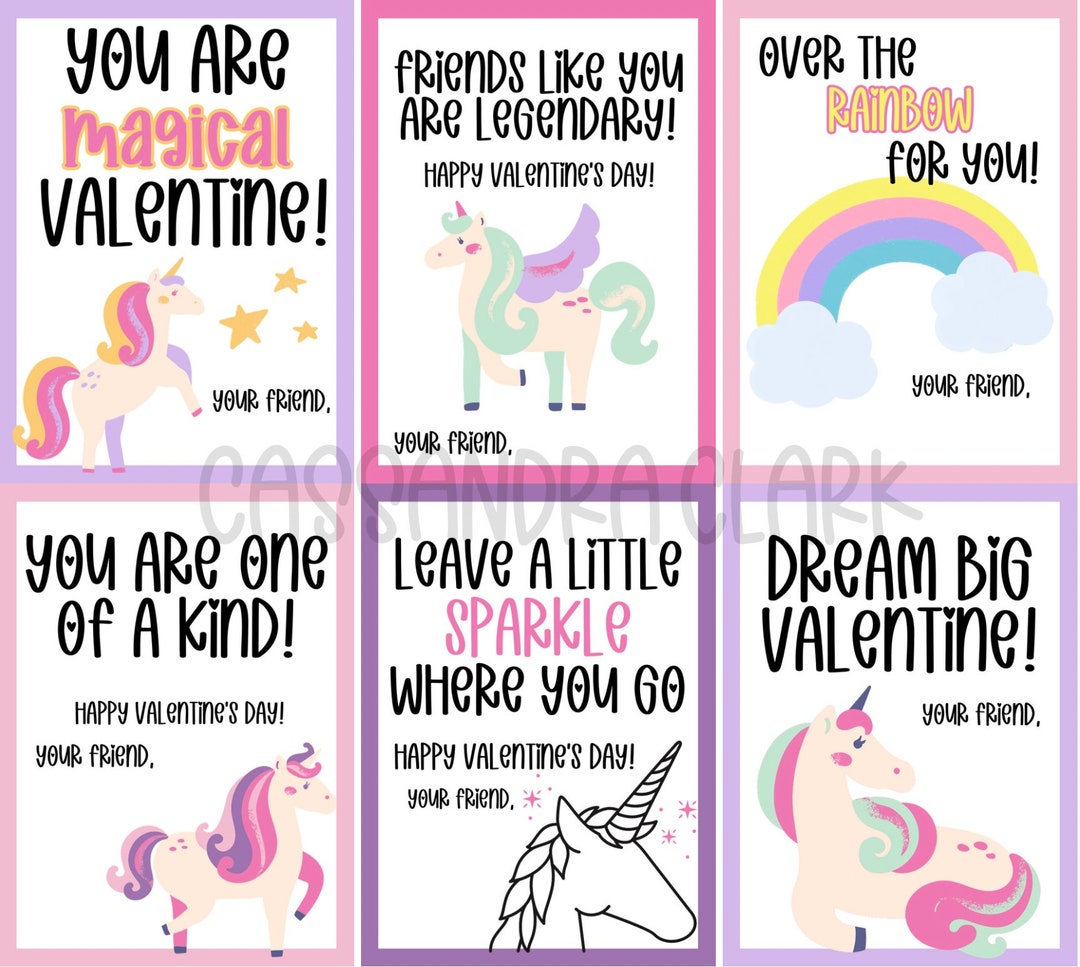 Unicorn Girly Valentine's Day Cards Printable Digital Download - Etsy