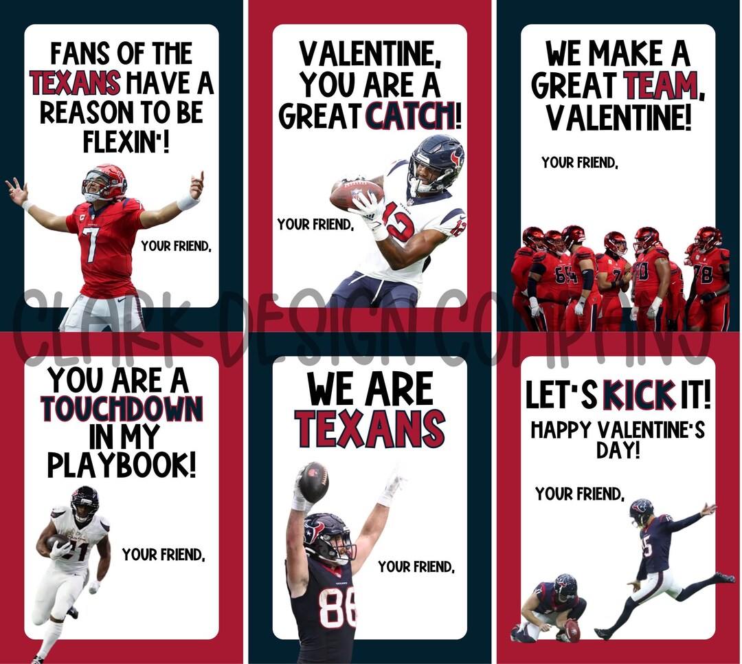 Texans Football Valentines Cards - Printable Digital Download - Etsy