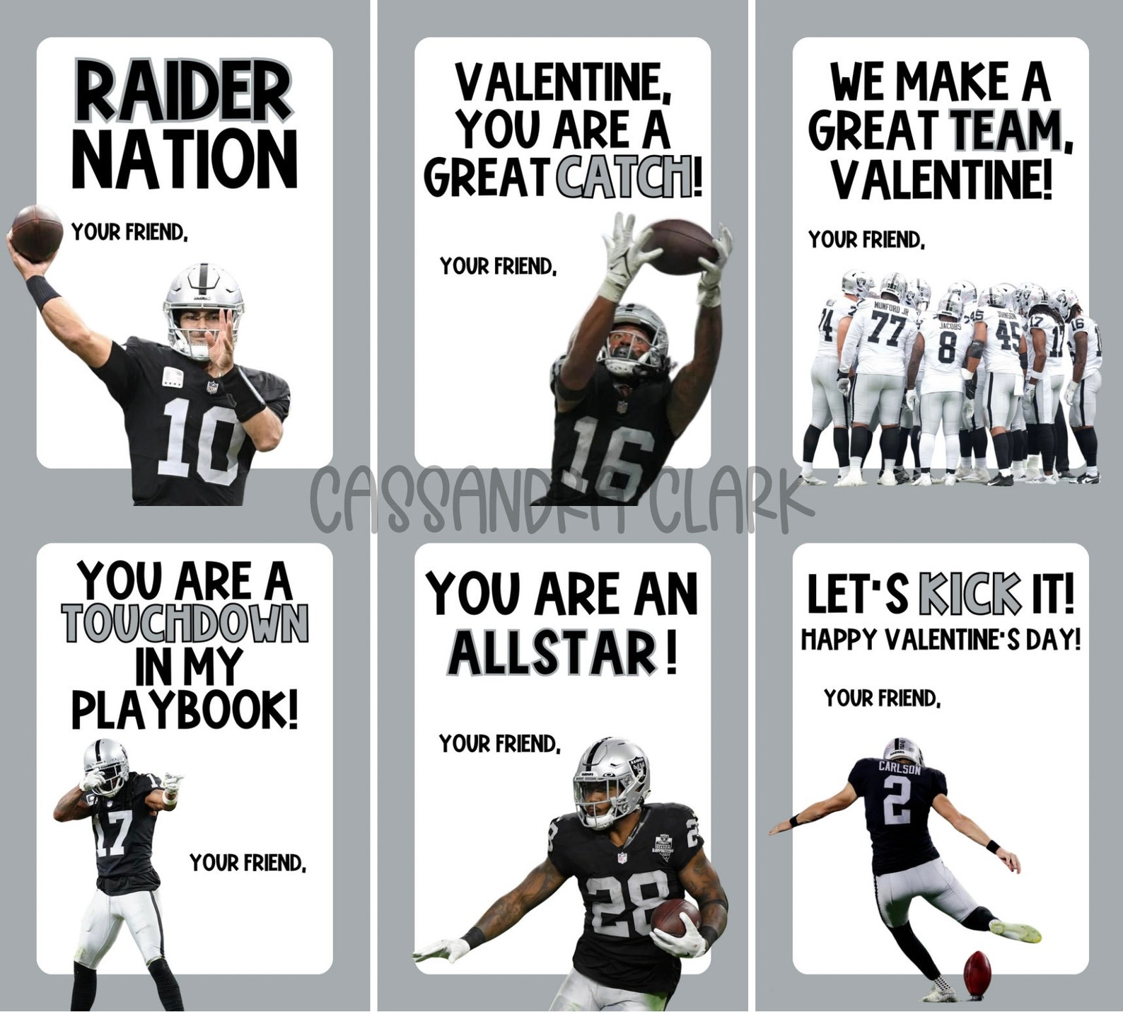 Raiders Football Valentines Cards - Printable Digital Download - Etsy