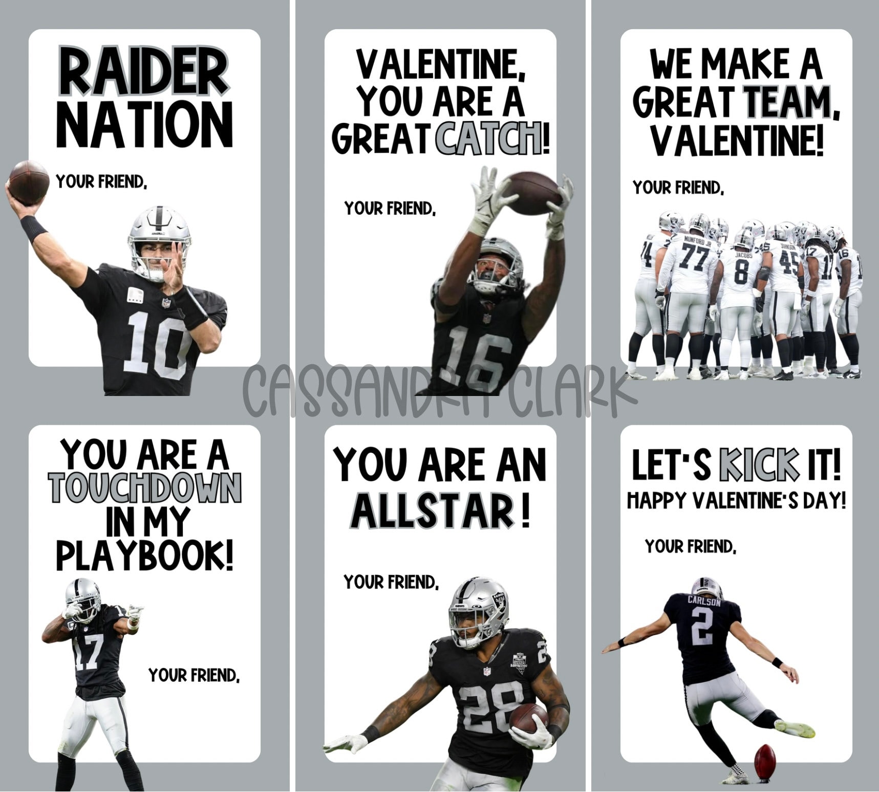 Raiders Football Valentines Cards - Printable Digital Download - Etsy ...