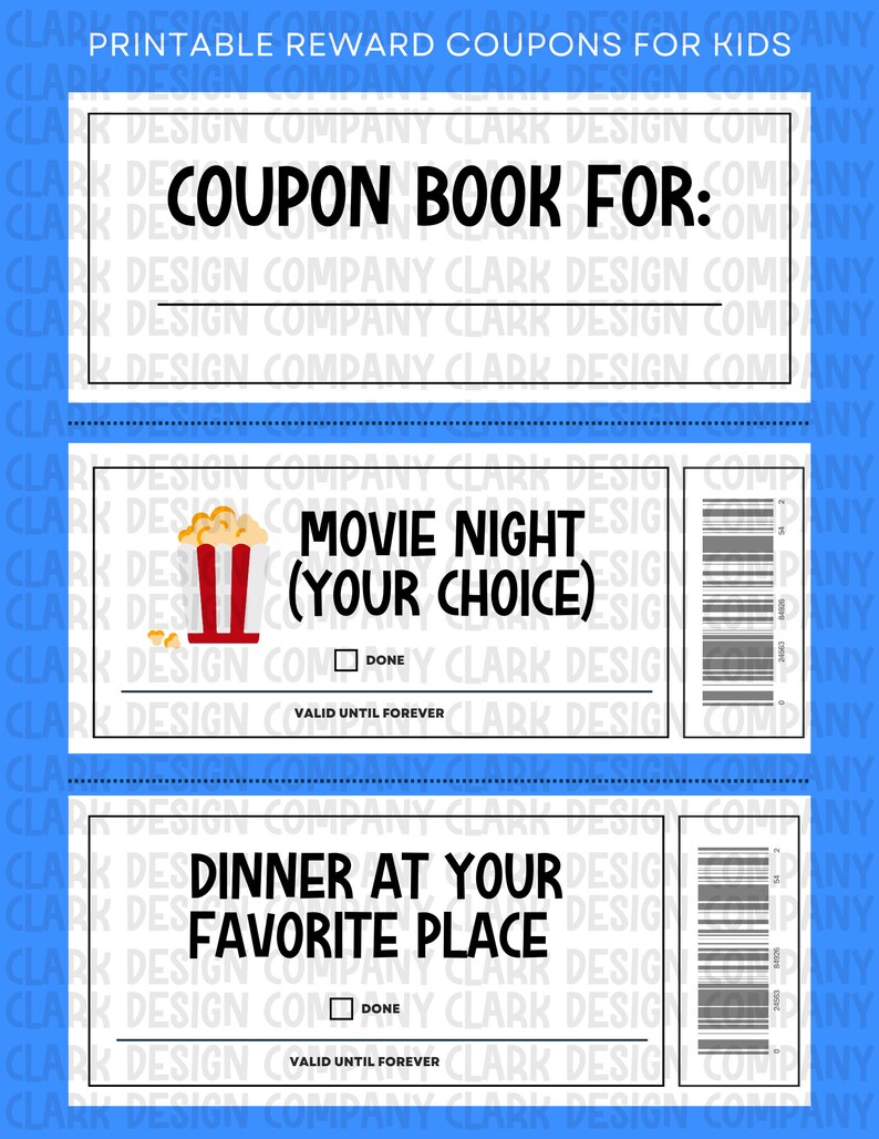 Kids Printable Rewards Coupon Book - Etsy