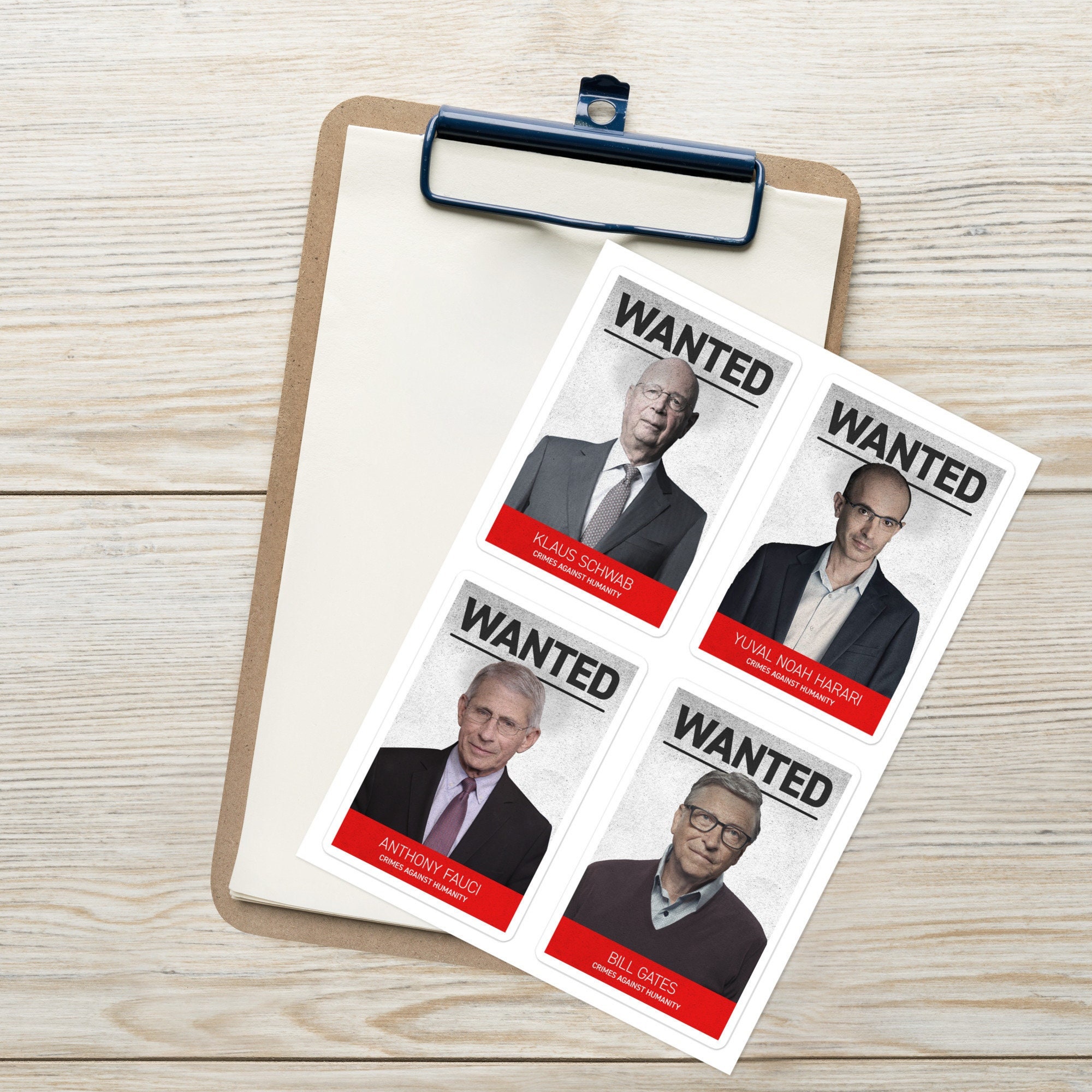 Wanted Poster Sticker Sheet, Schwab, Harari, Fauci and Gates Wanted for ...
