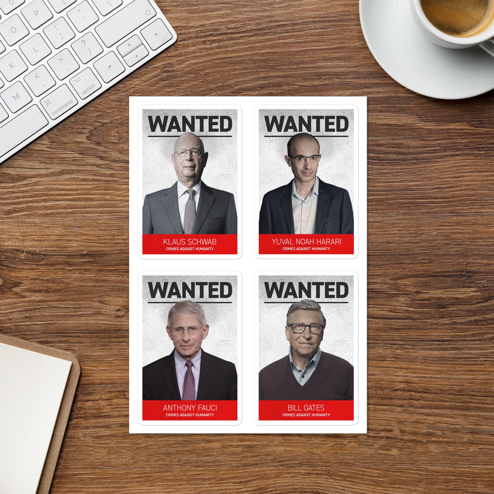 Wanted Poster Sticker Sheet, Schwab, Harari, Fauci and Gates Wanted for ...
