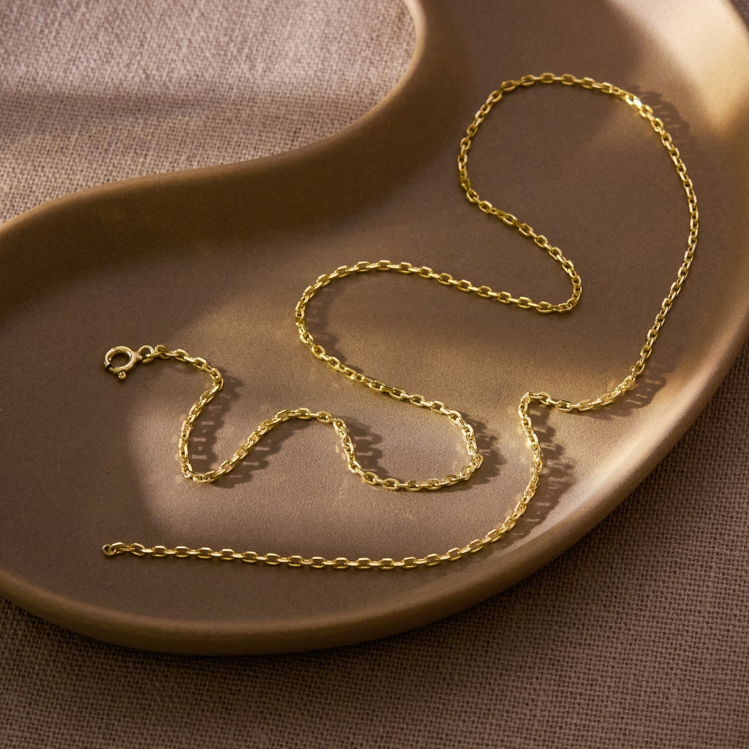 14k Gold Cable Chain Necklace, Simple Gold Chain Necklace, 925k ...