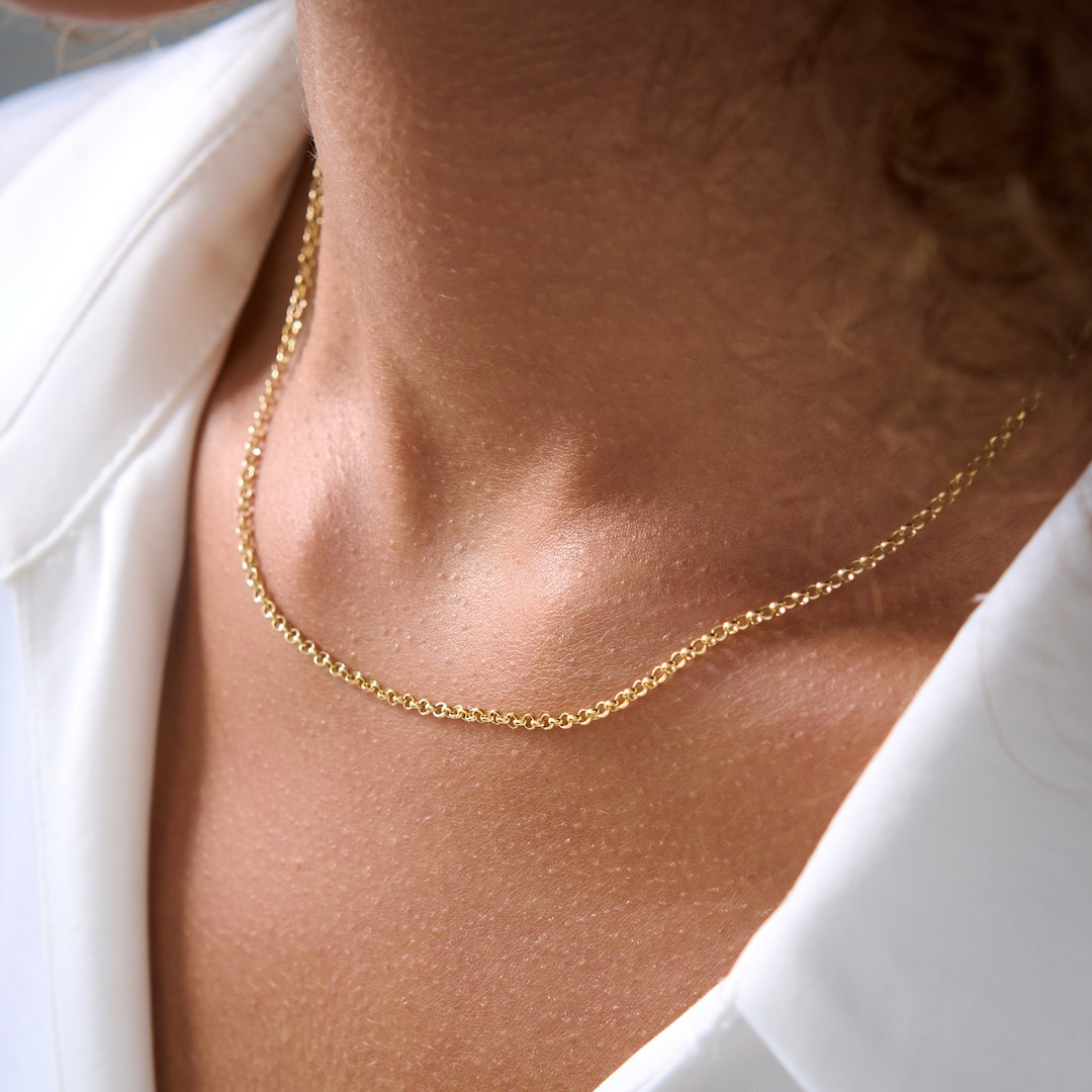 14k Gold Rolo Chain Necklace, Thin Rolo Chain Necklace, Link Chain ...