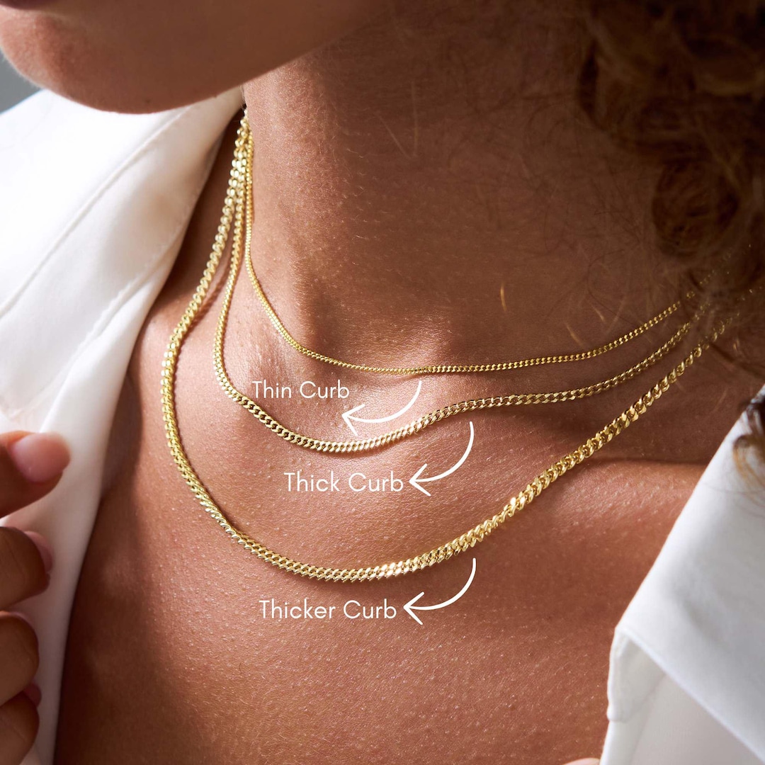 14k Gold Curb Chain Necklace, Cuban Chain Necklace, Thick Curb Chain ...