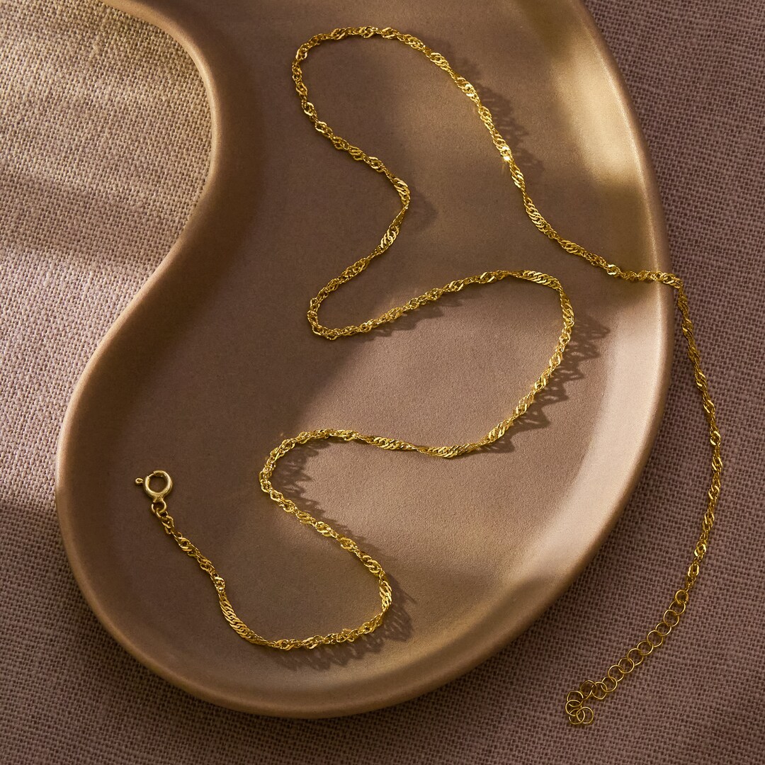14k Gold Singapore Chain Necklace, Twist Chain Necklace, Dainty Rope ...