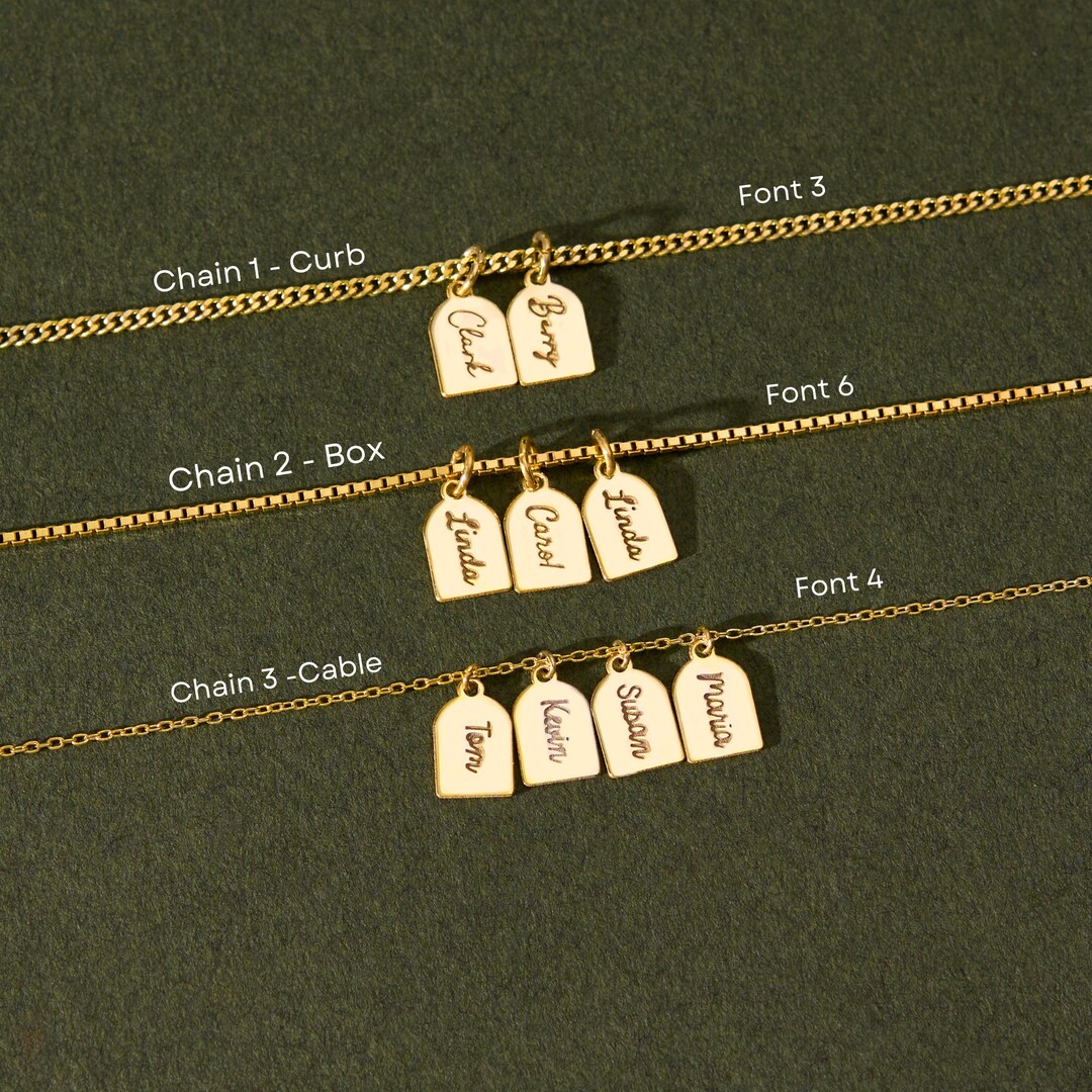 Custom Engraved Mini Bar Necklace, Gold Mini Tags Necklace, Vertical ...