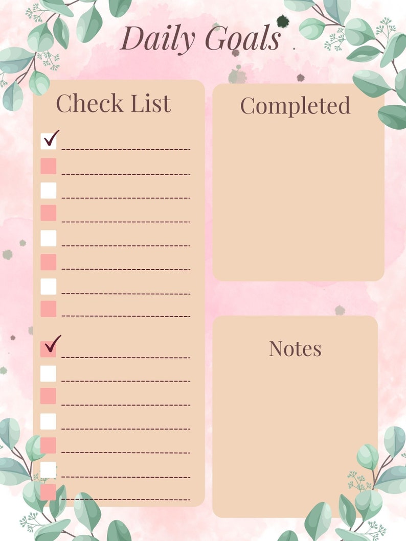 Daily Goals Checklist - Etsy