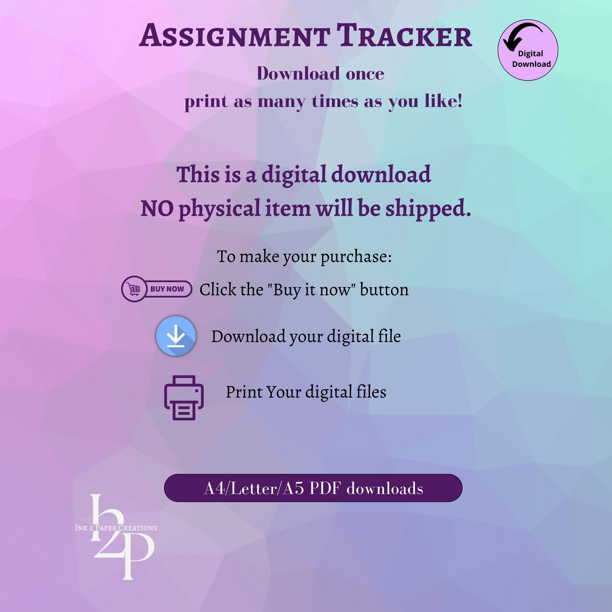 Assignment Tracker Pdf Printable Tracker Instant Download Etsy
