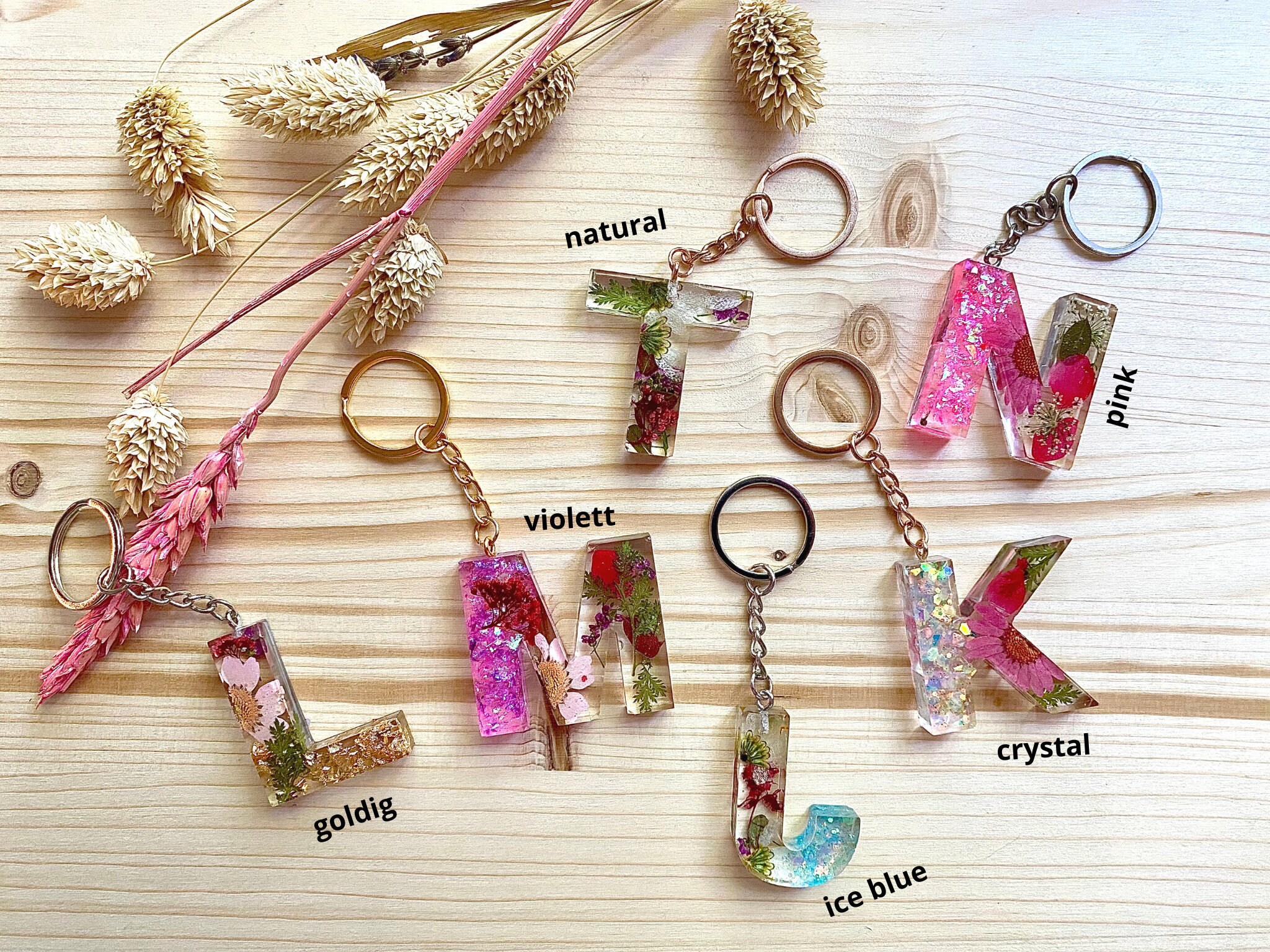 Alphabet Name Initialien Schlüsselanhänger mit Trockenblumen - Etsy.de