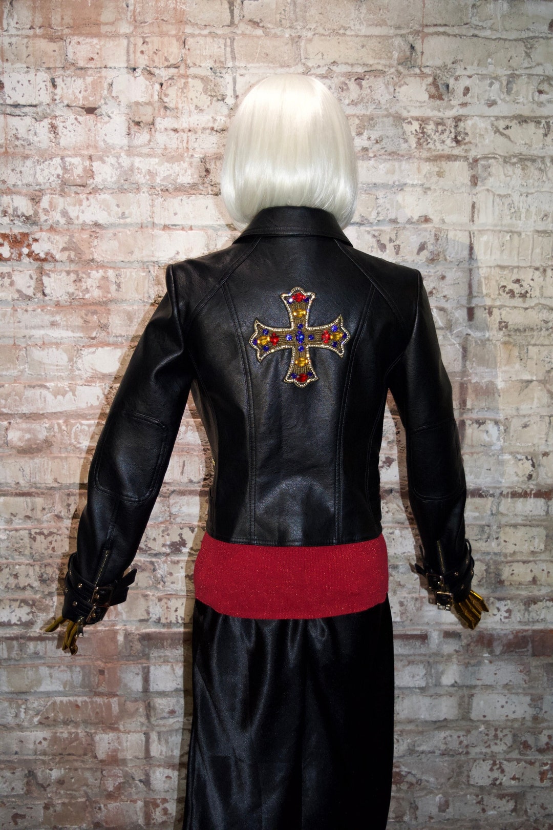Vegan Leather Rhinestone Gothic Cross Jacket Religious - Etsy