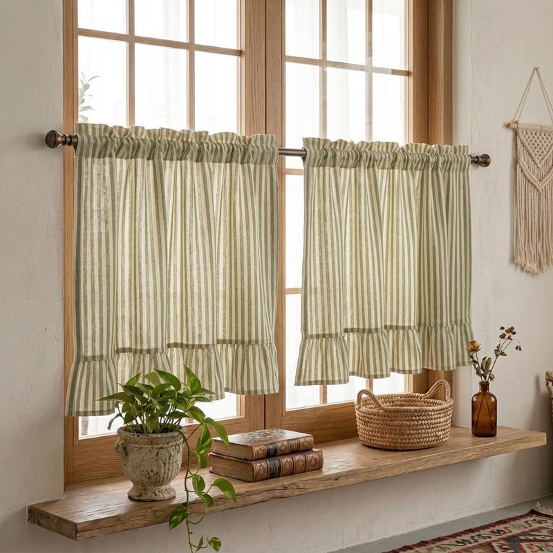 Ruffle Striped Curtains - Etsy UK