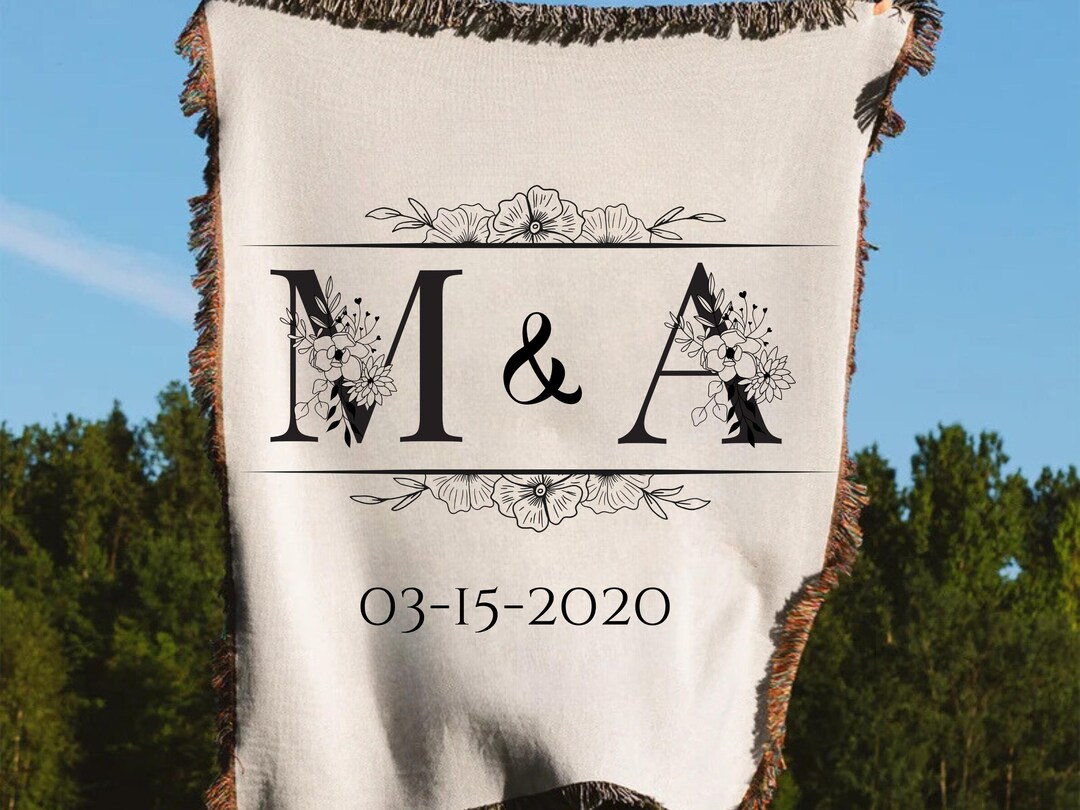 Personalized Woven Blanket, Custom Photo Blanket, Initial & Date ...