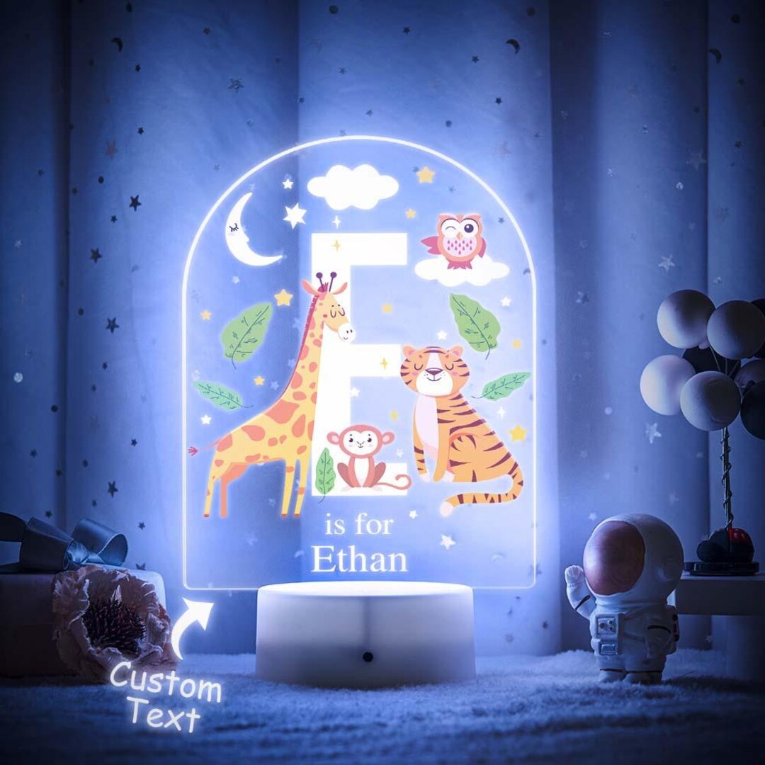 Personalized Animal Alphabet Night Light | Custom Name LED Lamp | Color ...