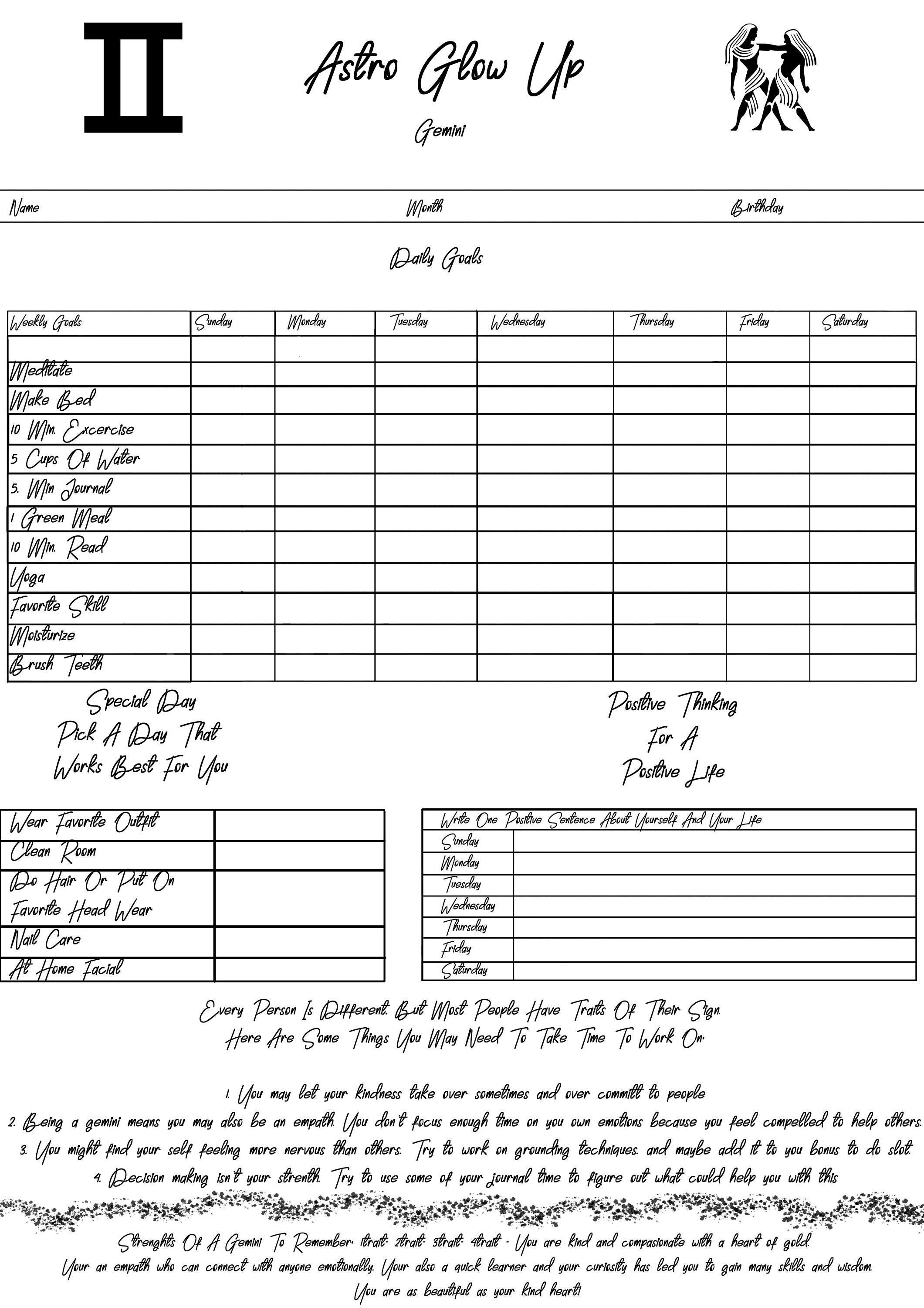 Gemini Weekly Planner Astro Glow up Printable - Etsy