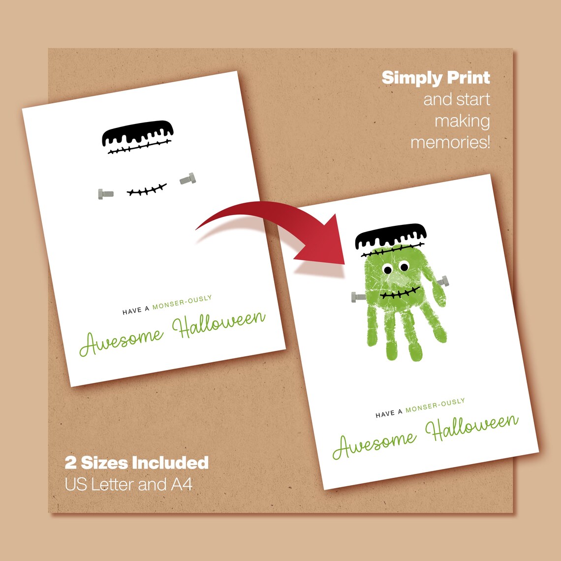 Frankenstein Handprint Art: DIY Kids Halloween Craft (digital Download ...