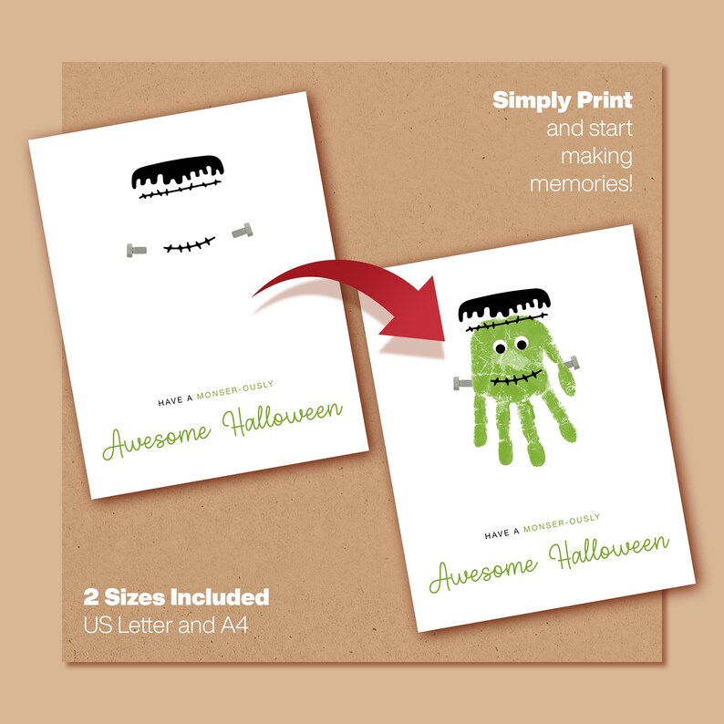 Frankenstein Handprint Art: DIY Kids Halloween Craft (digital Download ...