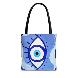 Evil Eye Shoulder Bag Big Blue Greek Blue Bead AOP Tote Bag - Etsy