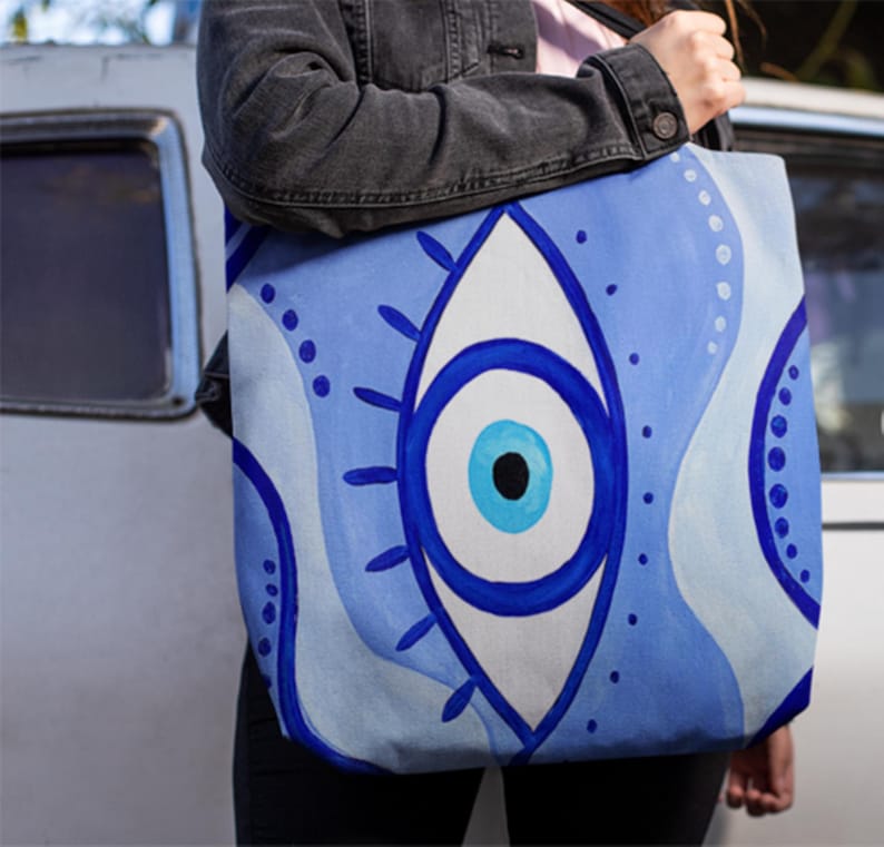 Evil Eye Shoulder Bag Big Blue Greek Blue Bead AOP Tote Bag Turkish ...