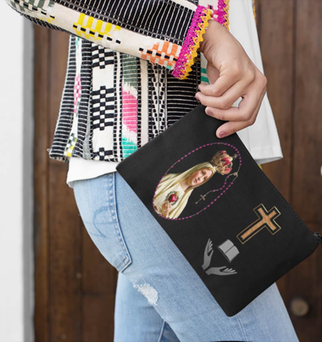 Black Rosary Pouch, Religiously Gifting, Accessory Bag, Catholic Gift ...