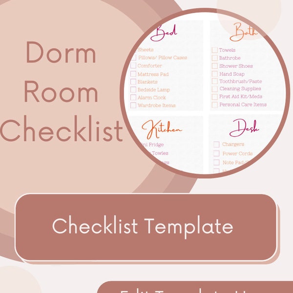 Dorm Room Check List - Etsy