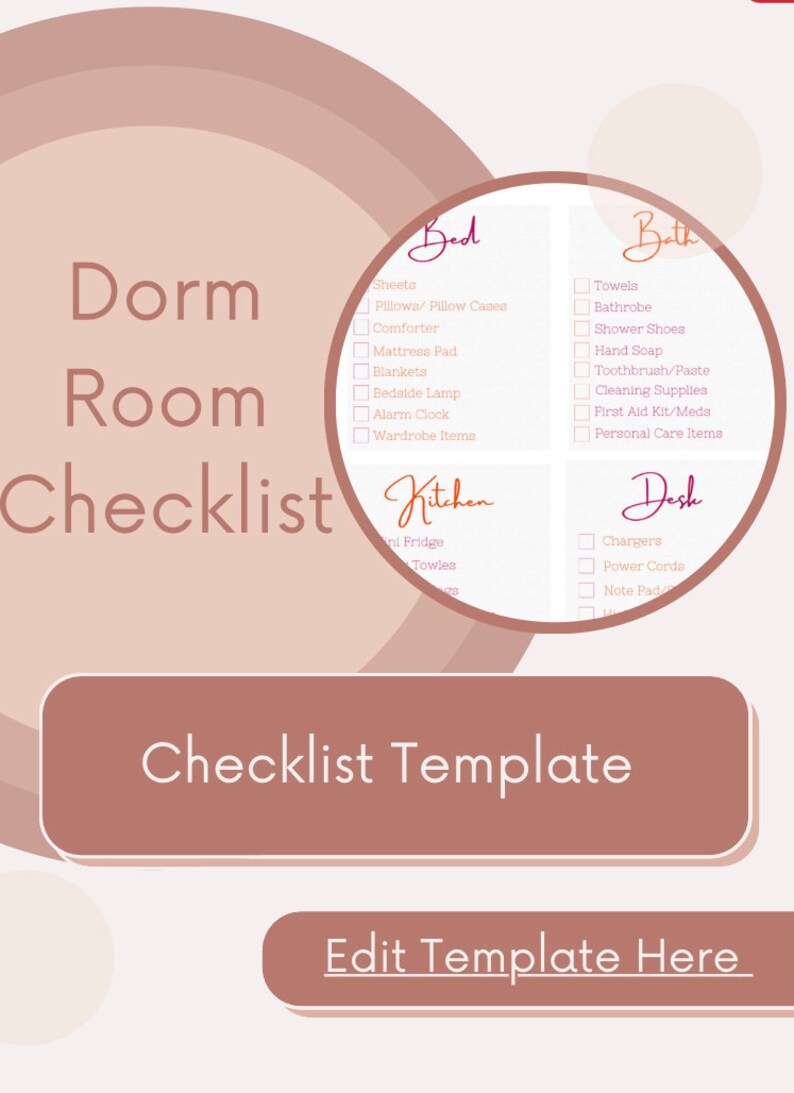 Dorm Room Check List - Etsy