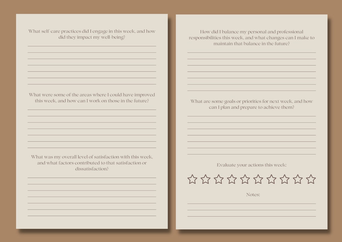 Printable Self-reflection Weekly Planner, Self-reflection Journal ...