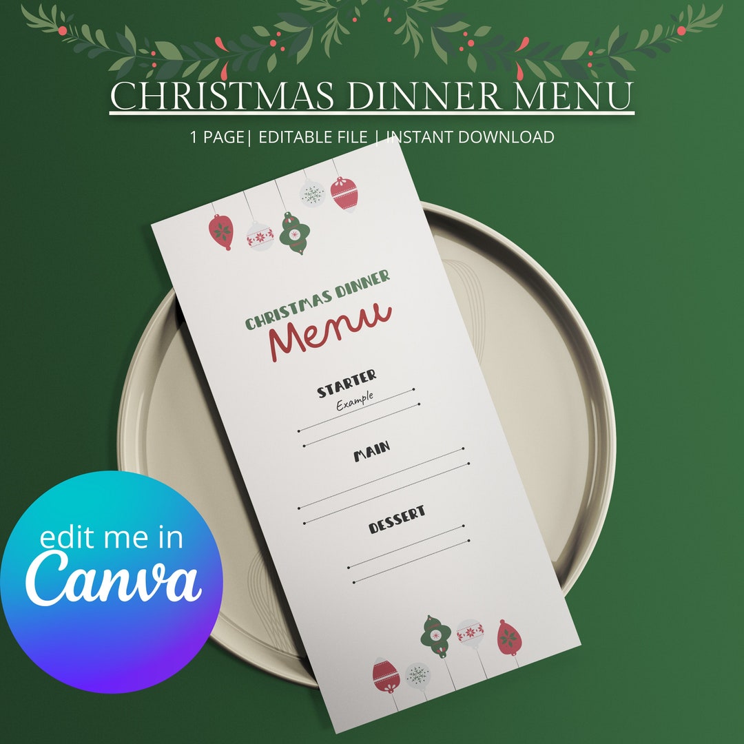 Editable Christmas Menu Template, Cute Christmas Dinner Menu Card ...