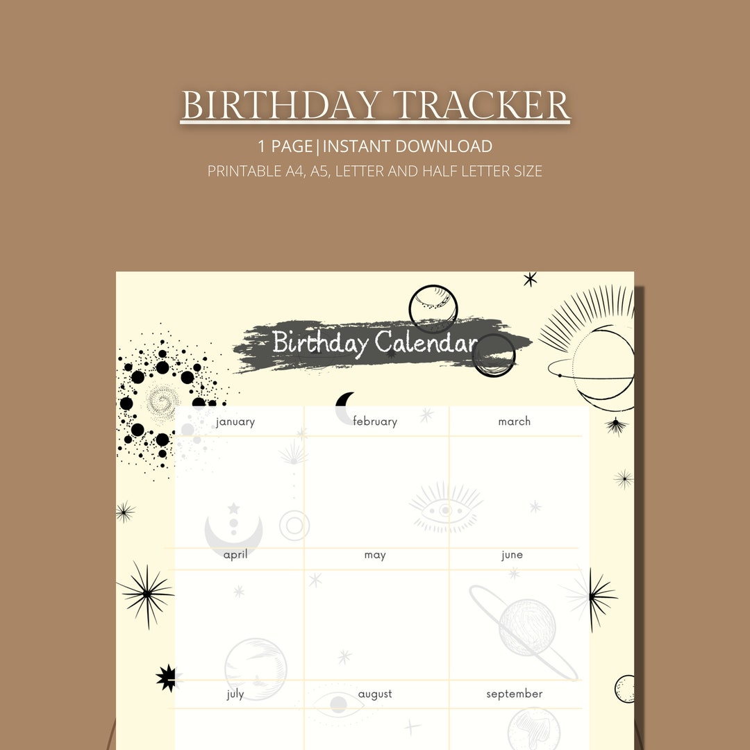 Birthday Tracker, Birthday Tracker Printable, Birthday Tracker A5 ...