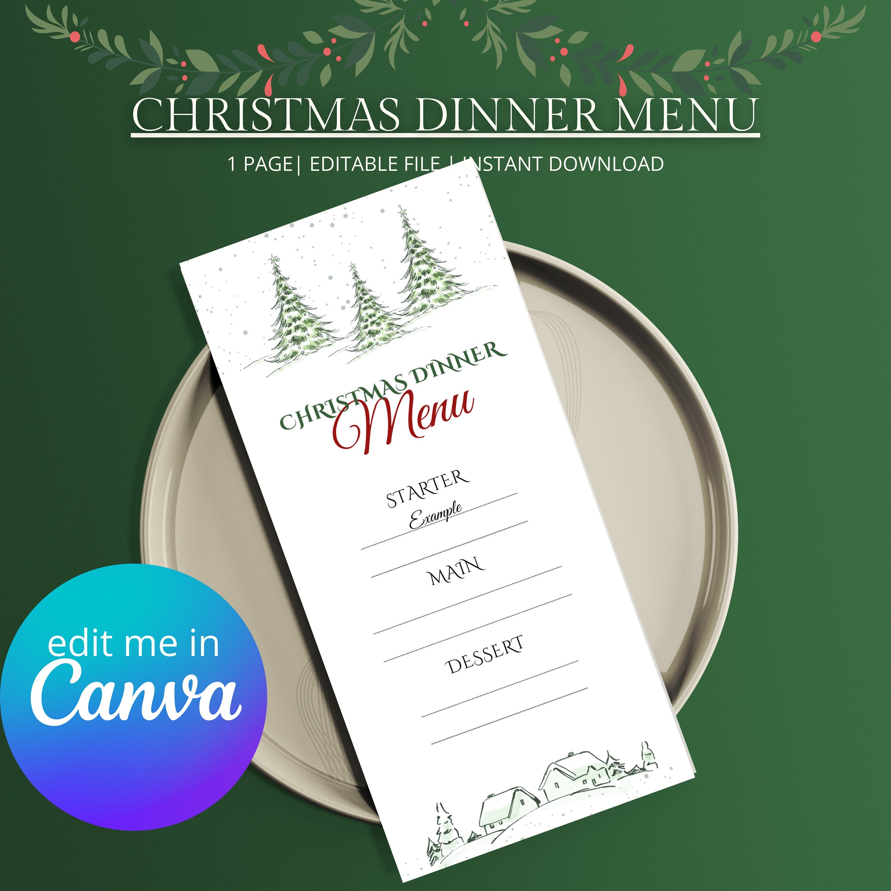 Editable Christmas Menu Template Cute Christmas Dinner Menu - Etsy