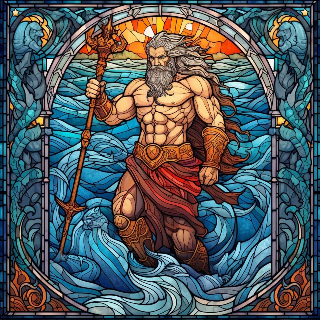 Digital Art Print: Poseidon on Stained Glass Instant - Etsy