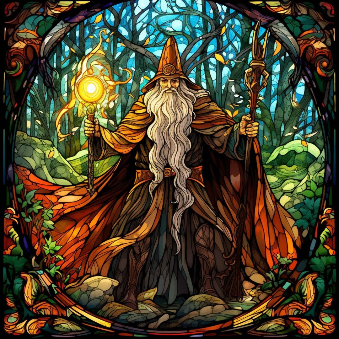 Digital Art Print: Wizard on Stained Glass Instant - Etsy UK