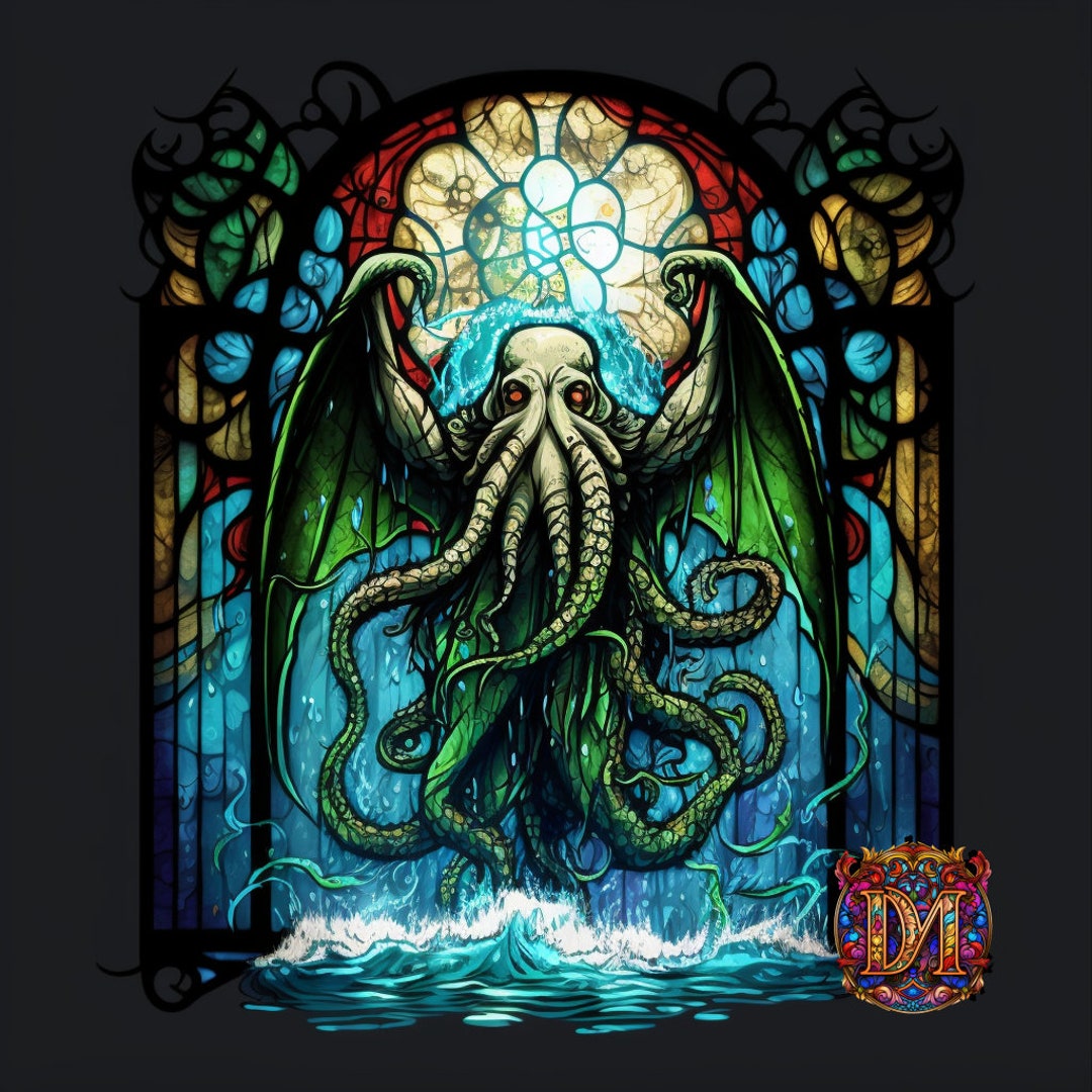 Digital Art Print: Cthulhu on Stained Glass, Instant Downloadable JPG ...