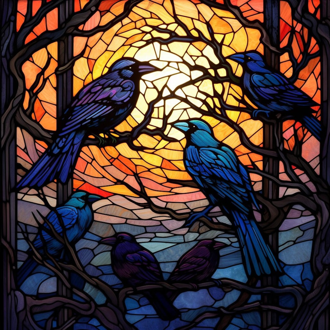 Digital Art Print: Crows on Stained Glass Instant - Etsy