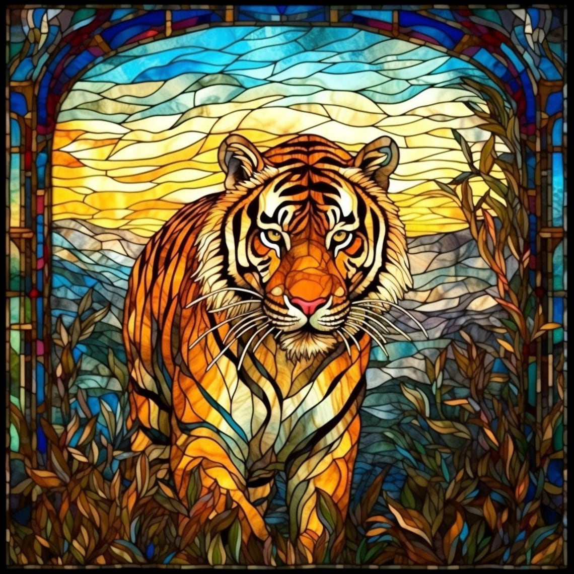 Digital Art Print: Tiger on Stained Glass Instant - Etsy UK