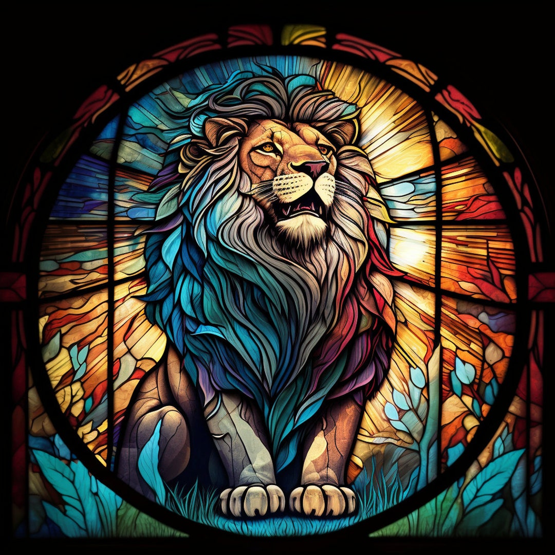 Digital Art Print: Lion on Stained Glass Instant Downloadable - Etsy