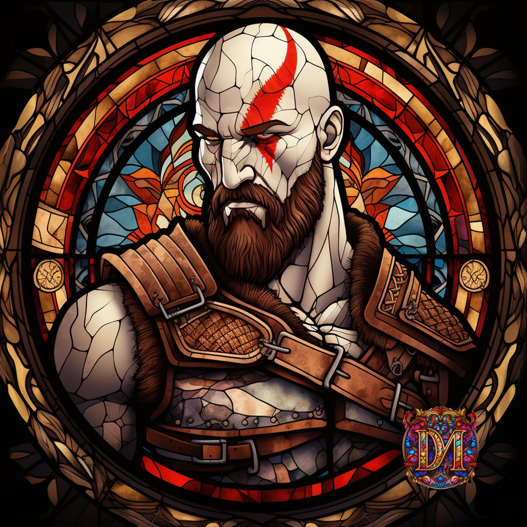 Digital Art Print: God of War Kratos on Stained Glass, Instant Downloadable JPG High Resolution ...