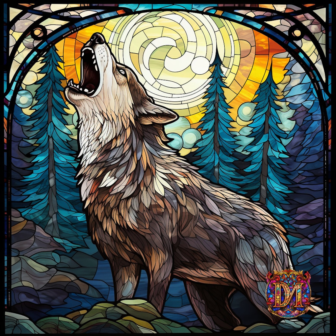 Digital Art Print: Wolf on Stained Glass, Instant Downloadable JPG High ...