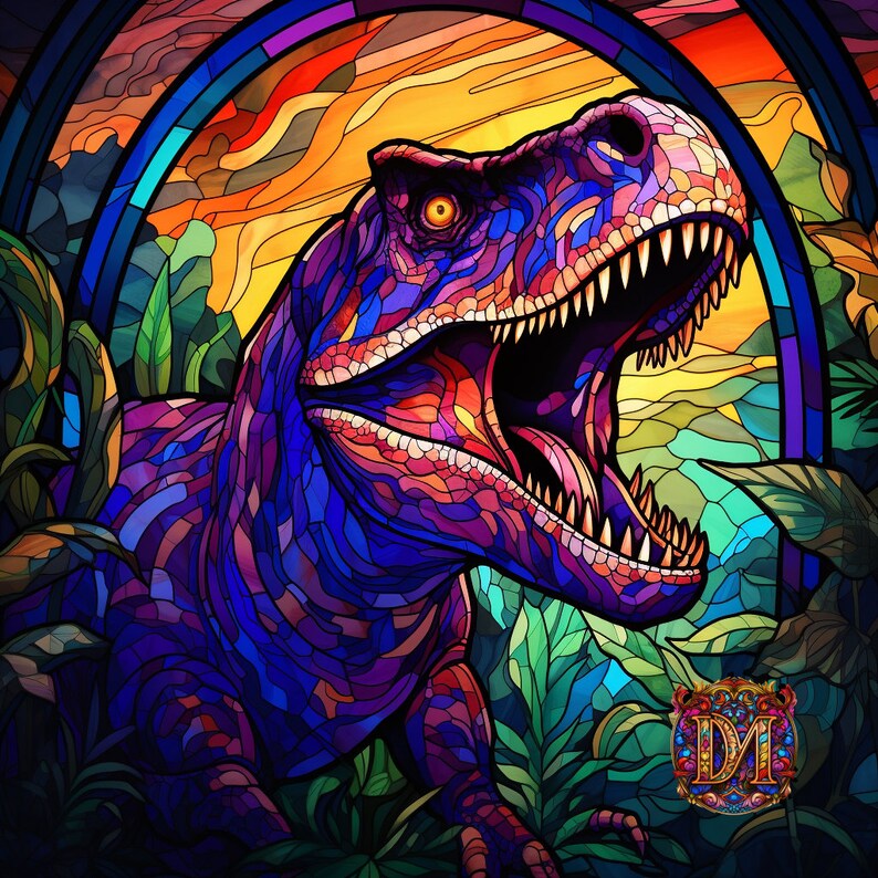 Digital Art Print: Tyrannosaurus Rex on Stained Glass, Instant ...