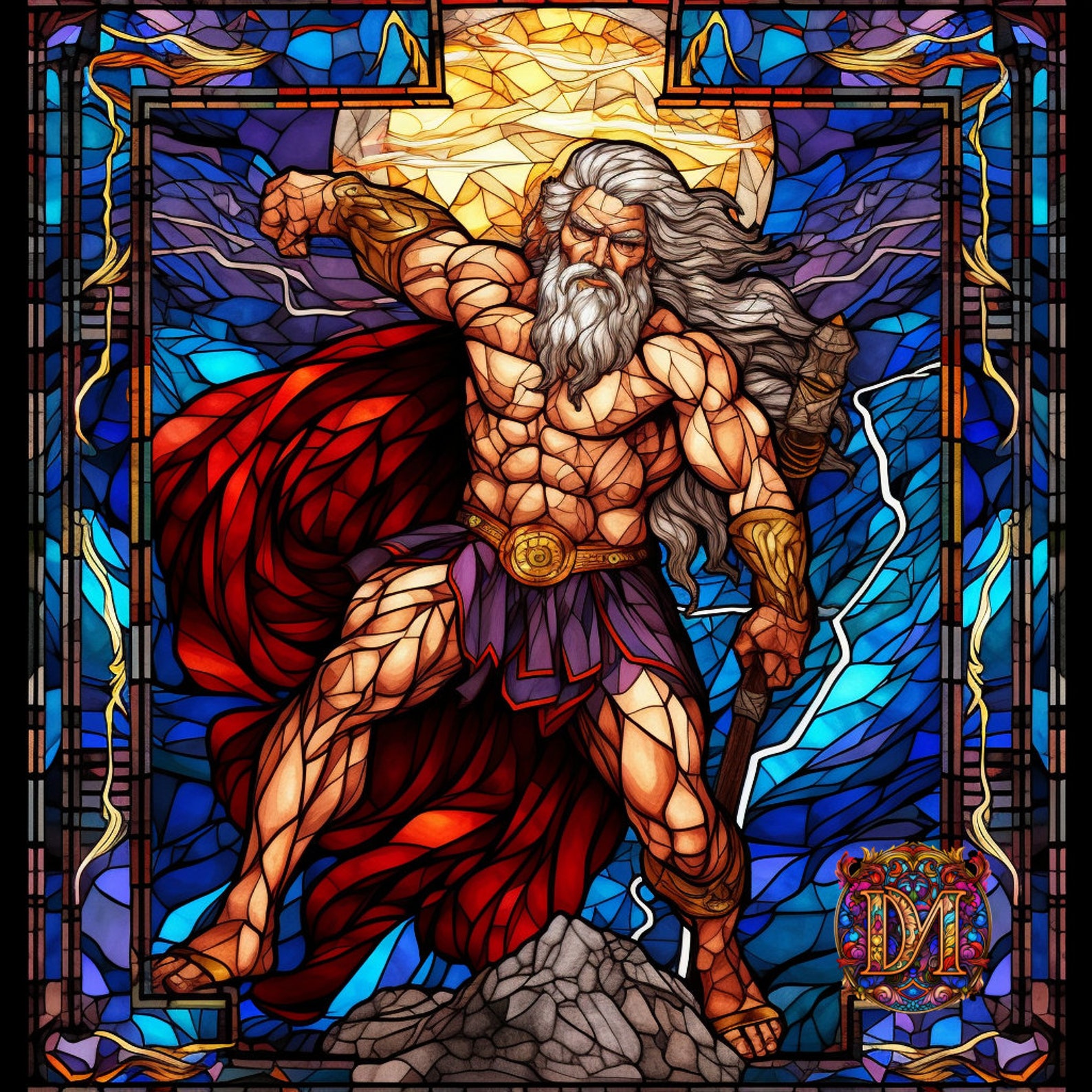 Digital Art Print: Zeus on Stained Glass, Instant Downloadable JPG High ...