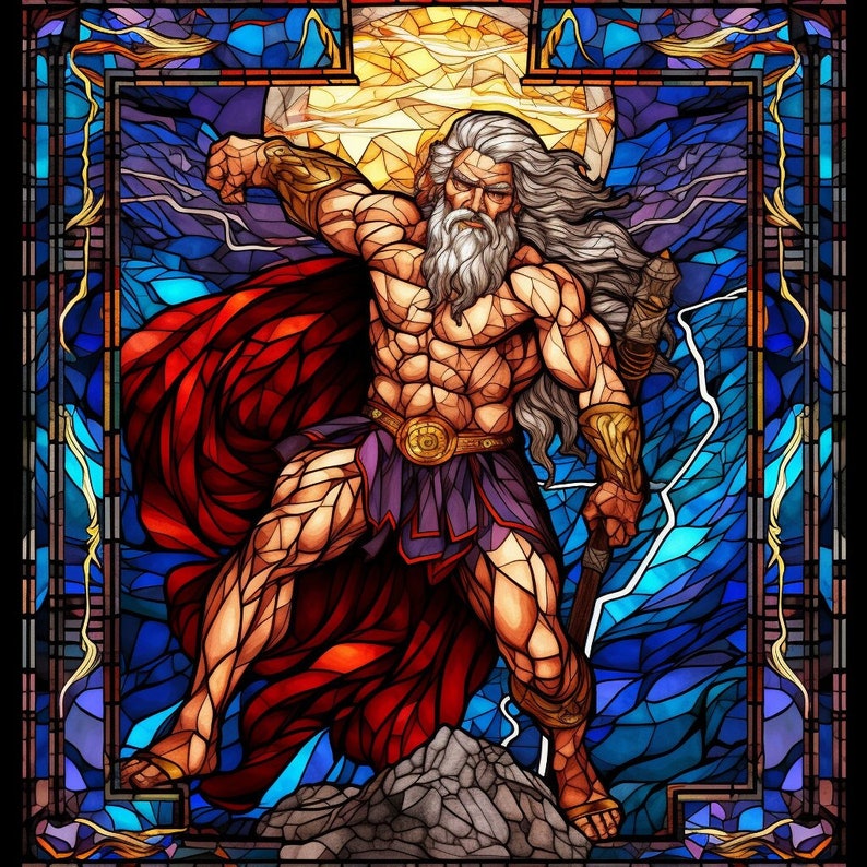 Digital Art Print: Zeus on Stained Glass Instant Downloadable - Etsy