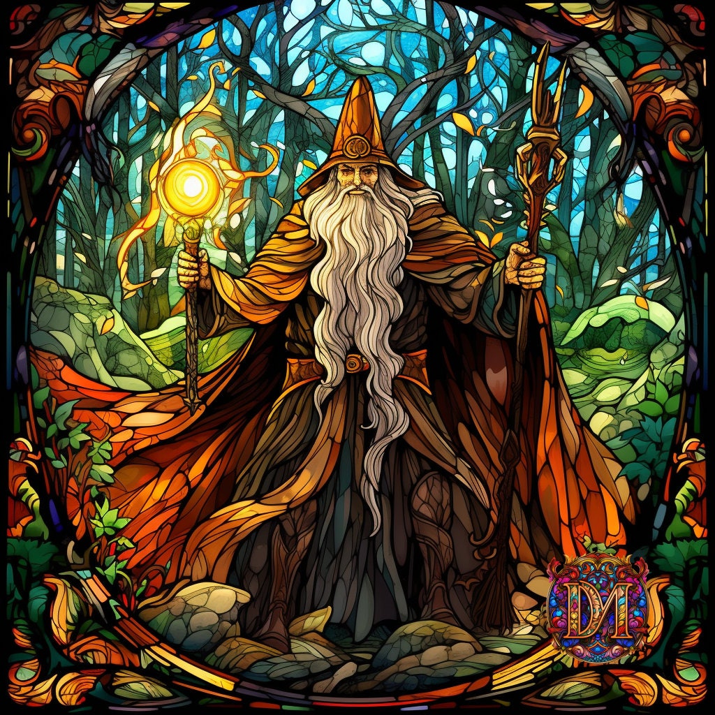 Digital Art Print: Wizard on Stained Glass, Instant Downloadable JPG ...