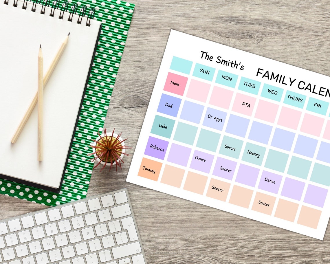Editable Family Calendar Printable Family Schedule Kids - Etsy