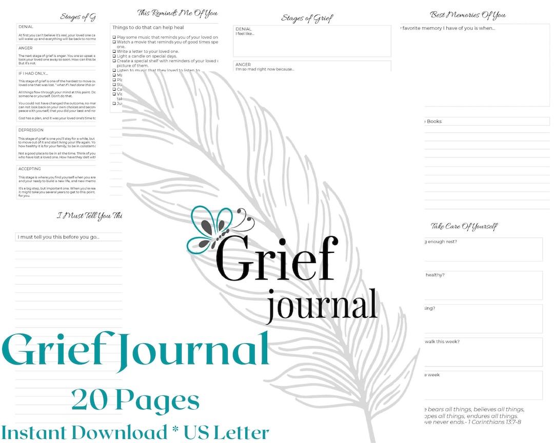 Grief Journal, Loss Therapy Worksheets, Sympathy Gift, Healing Journal ...