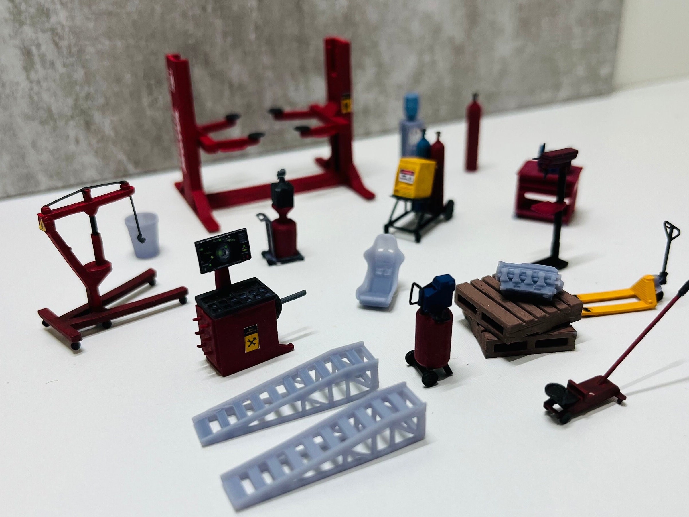 1/64 Scale Garage Diorama 20 Pieces Set Car Lift Wheel Balancer Ramp ...